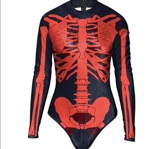 Tops | New Red Skeleton Long Sleeve Bodysuit | Poshmark